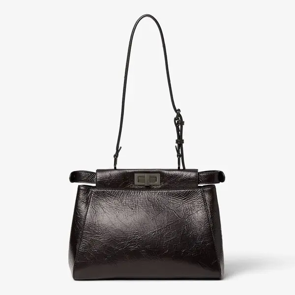 Fendi My Peekaboo Small Crackled Black Leather Bag